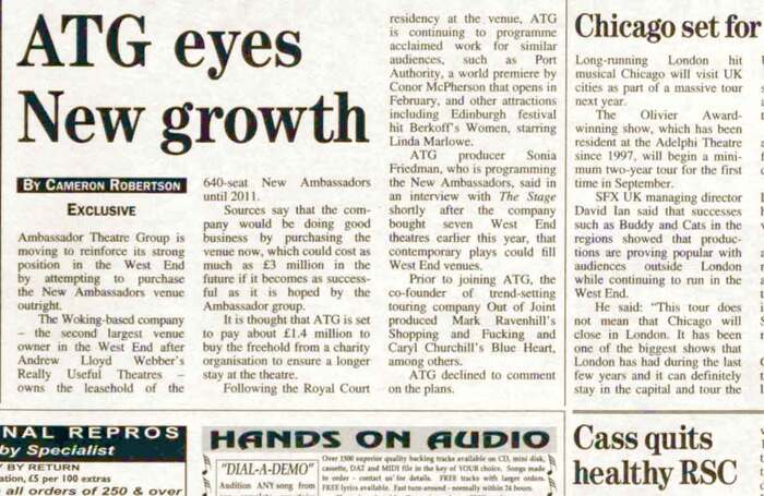 ATG buys New Ambassadors in the West End – 20 years ago in The Stage